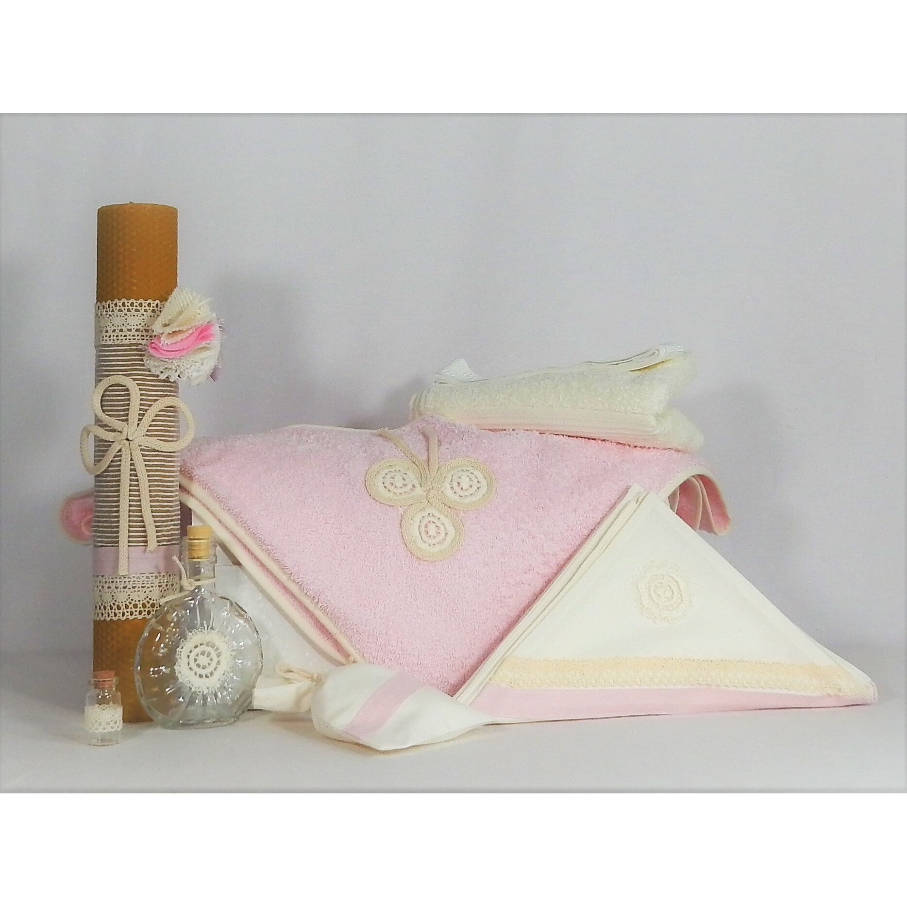 Set botez unicat roz 7 piese- Trusou biserica Trifoi Ivoire- Odorul ...