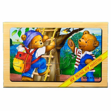 Puzzle lemn "Familie ursuleti" - 4 planse * 12 piese, cutie cu ...