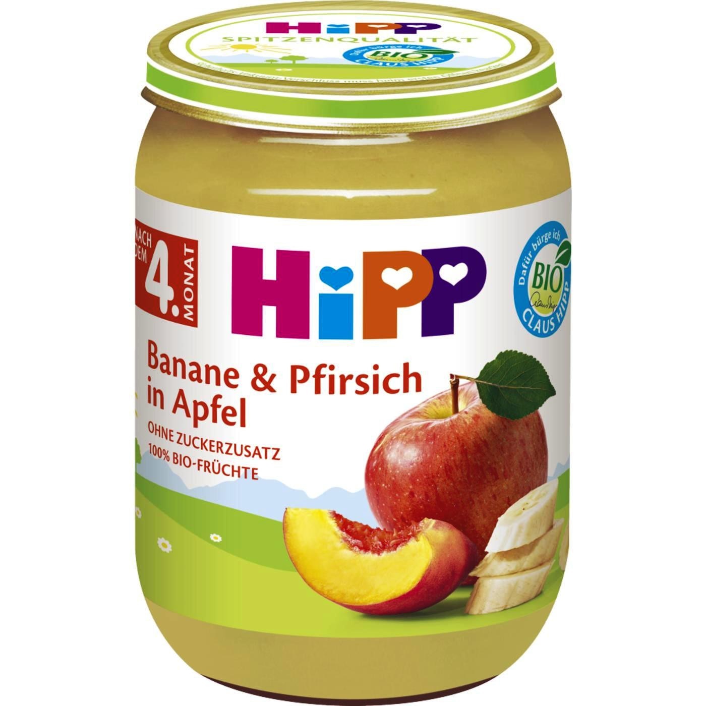 Piure de fructe Hipp Bio, Banane Piersica Mar, de la 4 luni, 190g - eMAG.ro