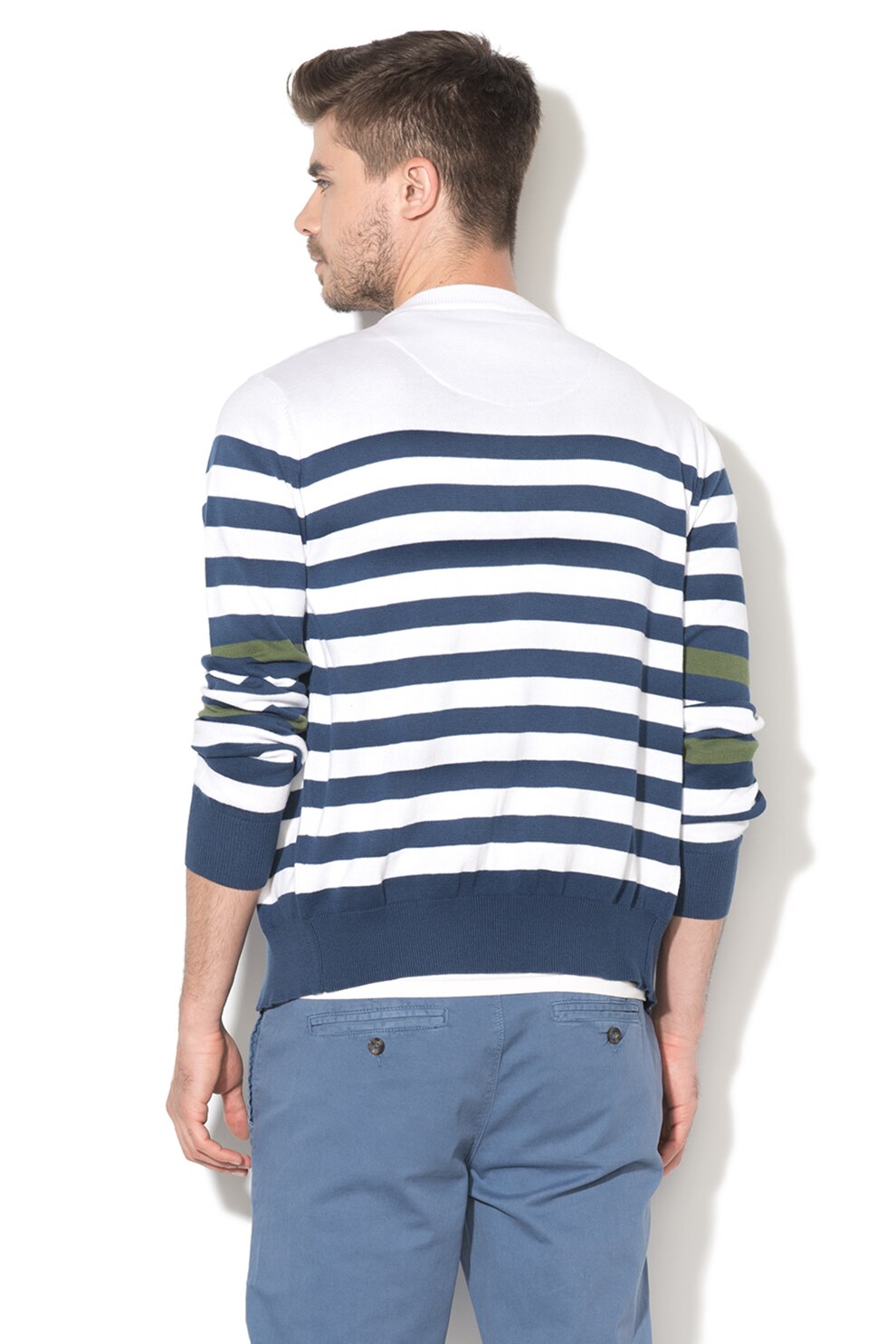 Zee Lane Denim, Раирана жилетка с копчета, Бял/Тъмносин, XXL - eMAG.bg