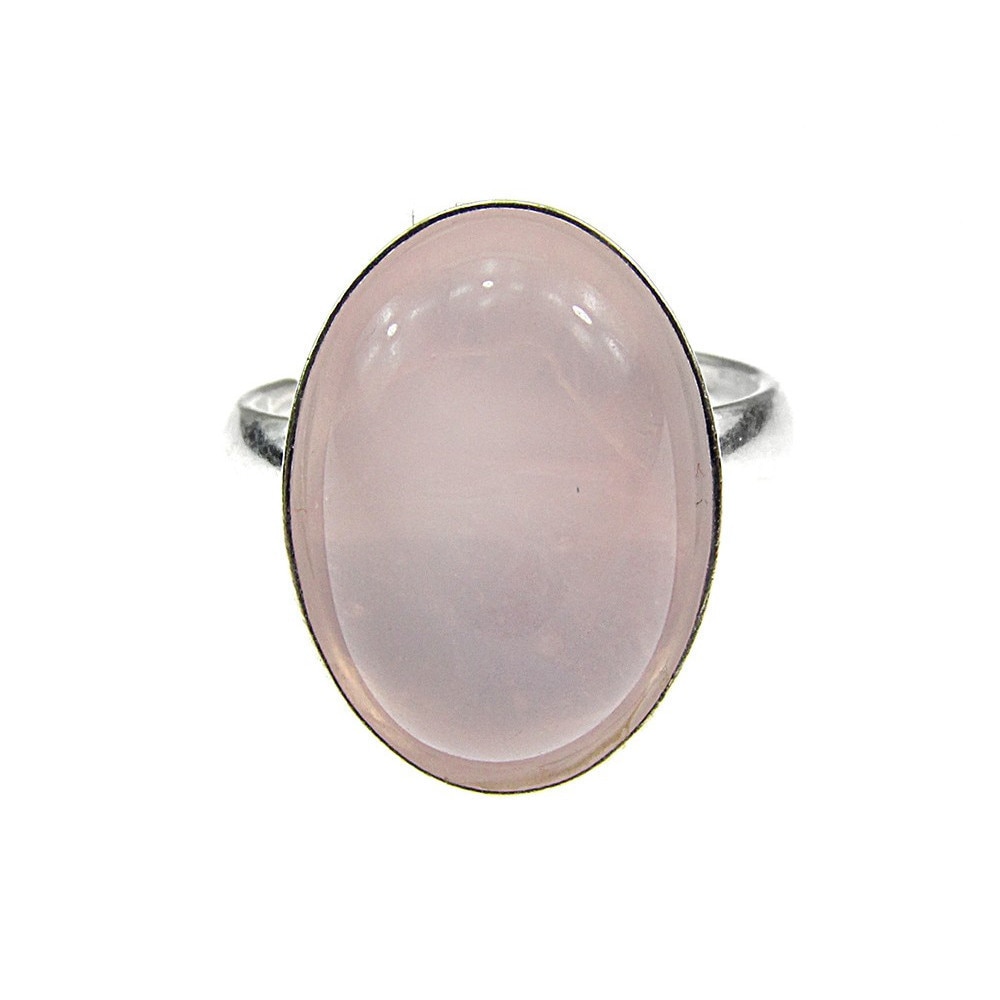 Inel argint reglabil cu cuart roz natural 14x10 MM, GlamBazaar ...