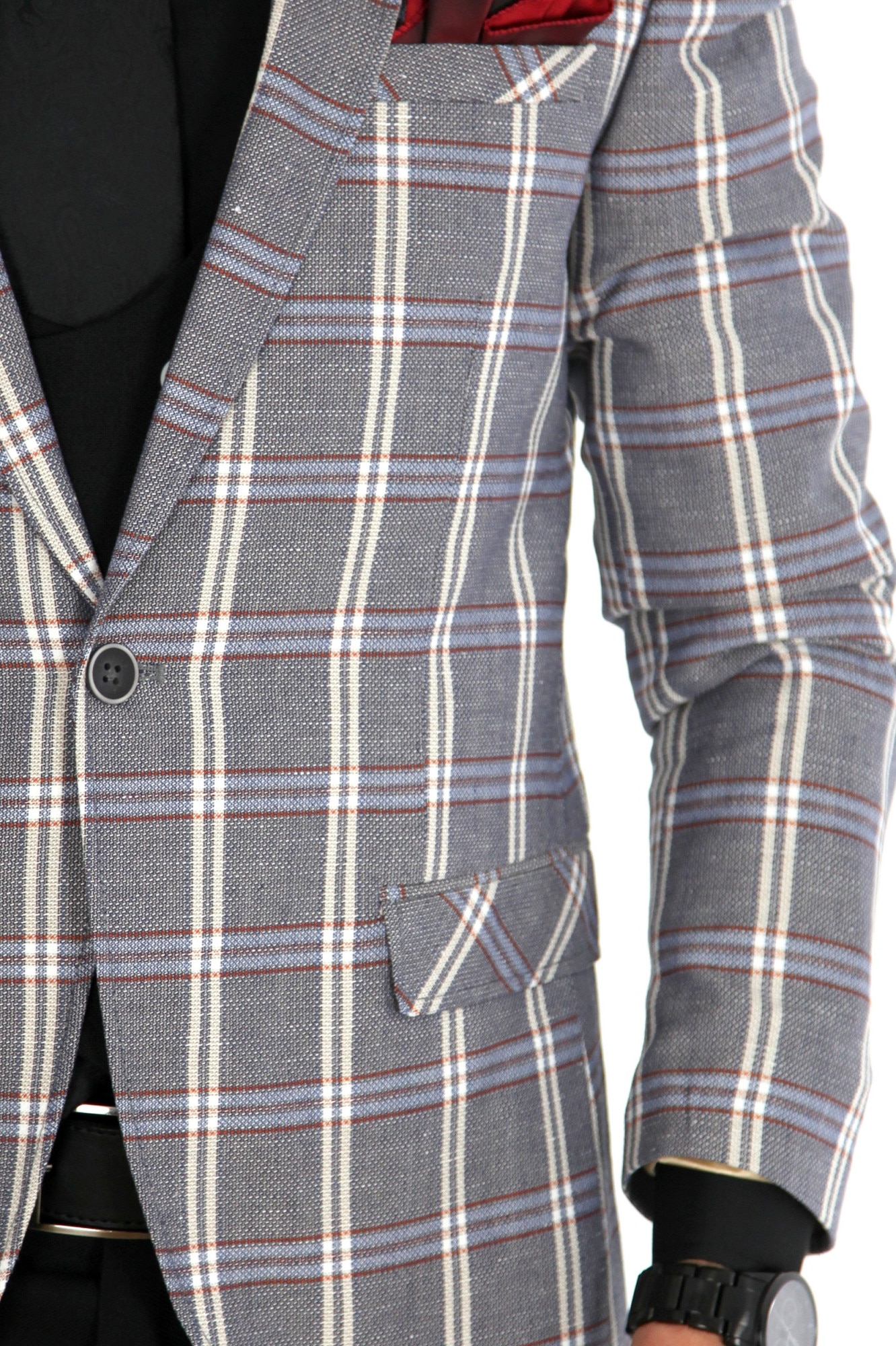 Sacou gri, pentru barbati, slim-fit, carouri, premium, 54 - eMAG.ro