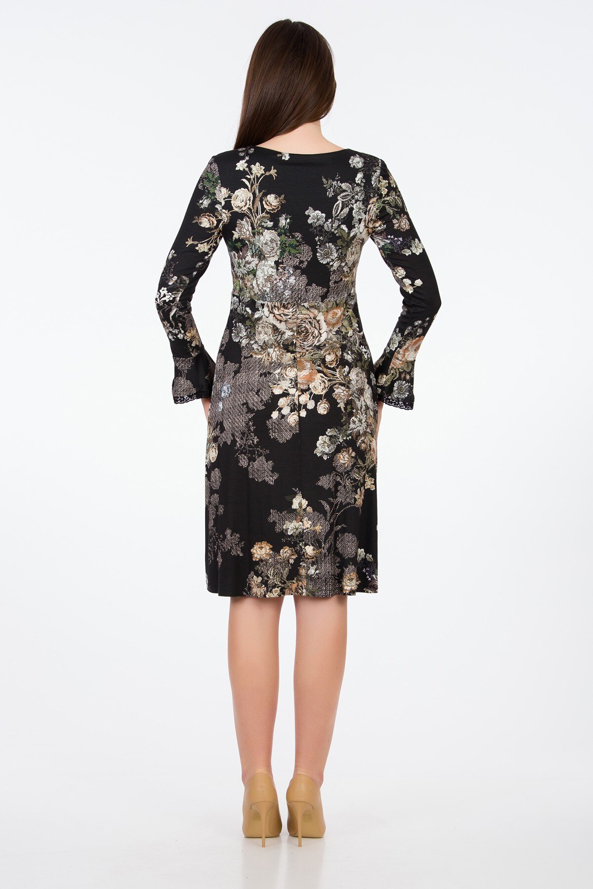 Rochie Printed Roses, Negru/Crem Sense, 36 - eMAG.ro