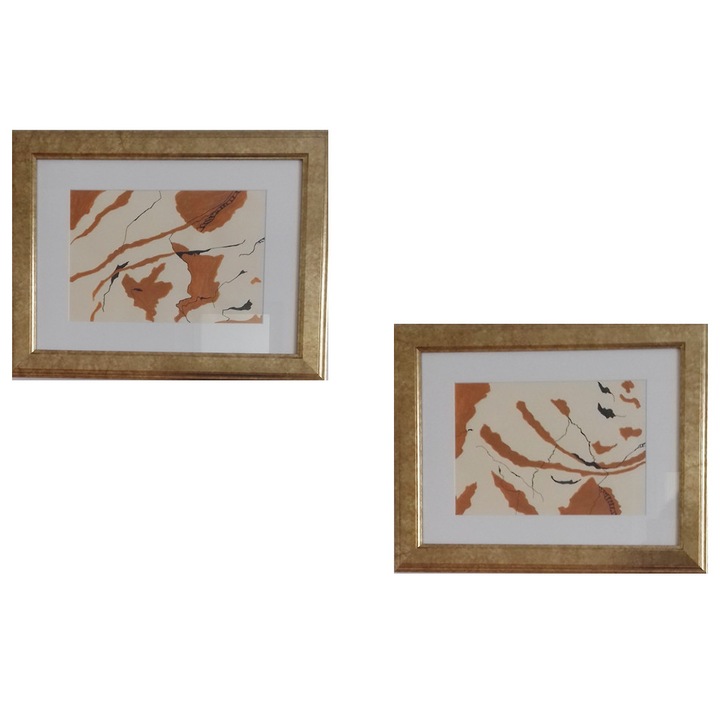 Set 2 Tablouri pictate manual, acrilic, Compozitie I, 38 cm x 48 cm ...