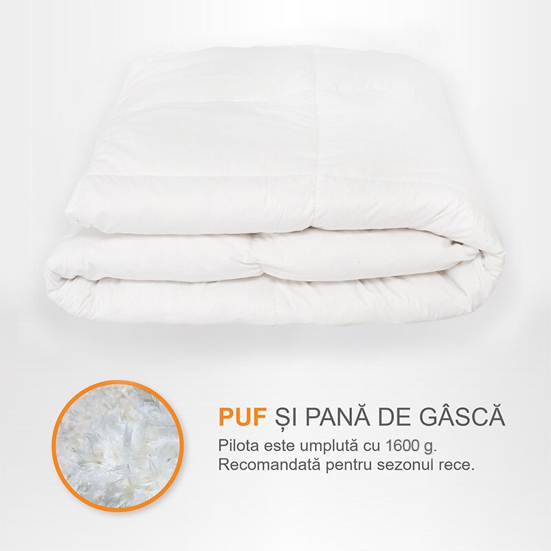 Pilota Pernador 180cm x200cm din puf si pana de gasca, alba - eMAG.ro
