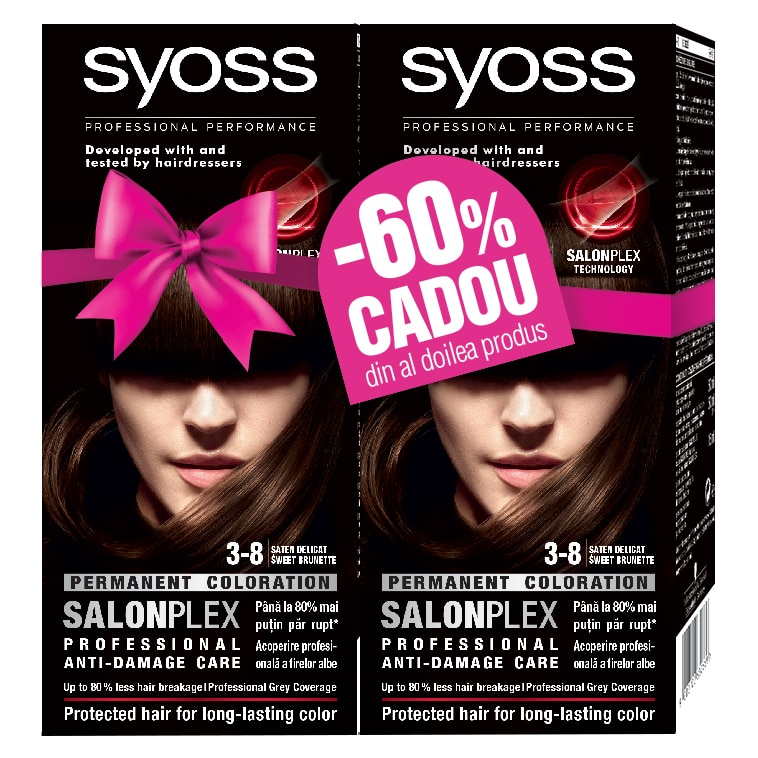 Комплект Syoss: Боя за коса Syoss Salonplex 3-8 Gentle Brown, 2 x 115 ...