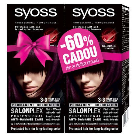 Комплект Syoss: Боя за коса Syoss Salonplex 3-3 Dark violet, 2 x 115 мл - eMAG.bg