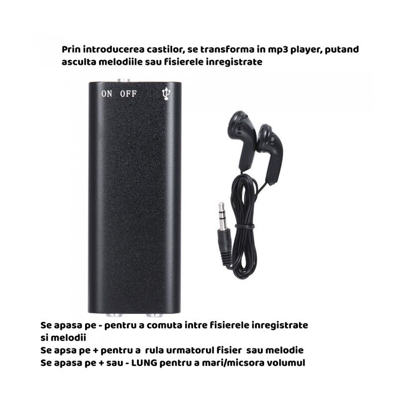 Mini reportofon spion cu inregistrare pe card si functie redare 8GB ...