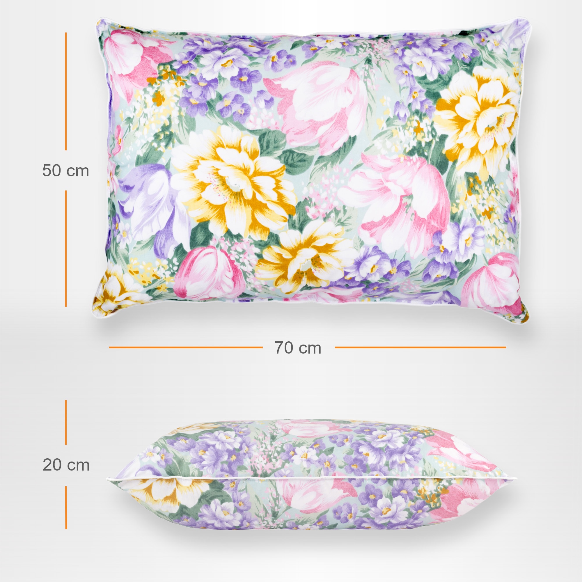 Set de 2 Perne cu puf si pana de gasca, 50cm x 70cm, flori mov - eMAG.ro