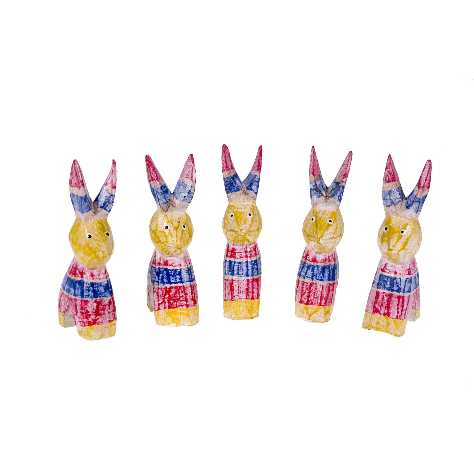 Set 5 iepuri lemn colorat 13 cm - eMAG.ro