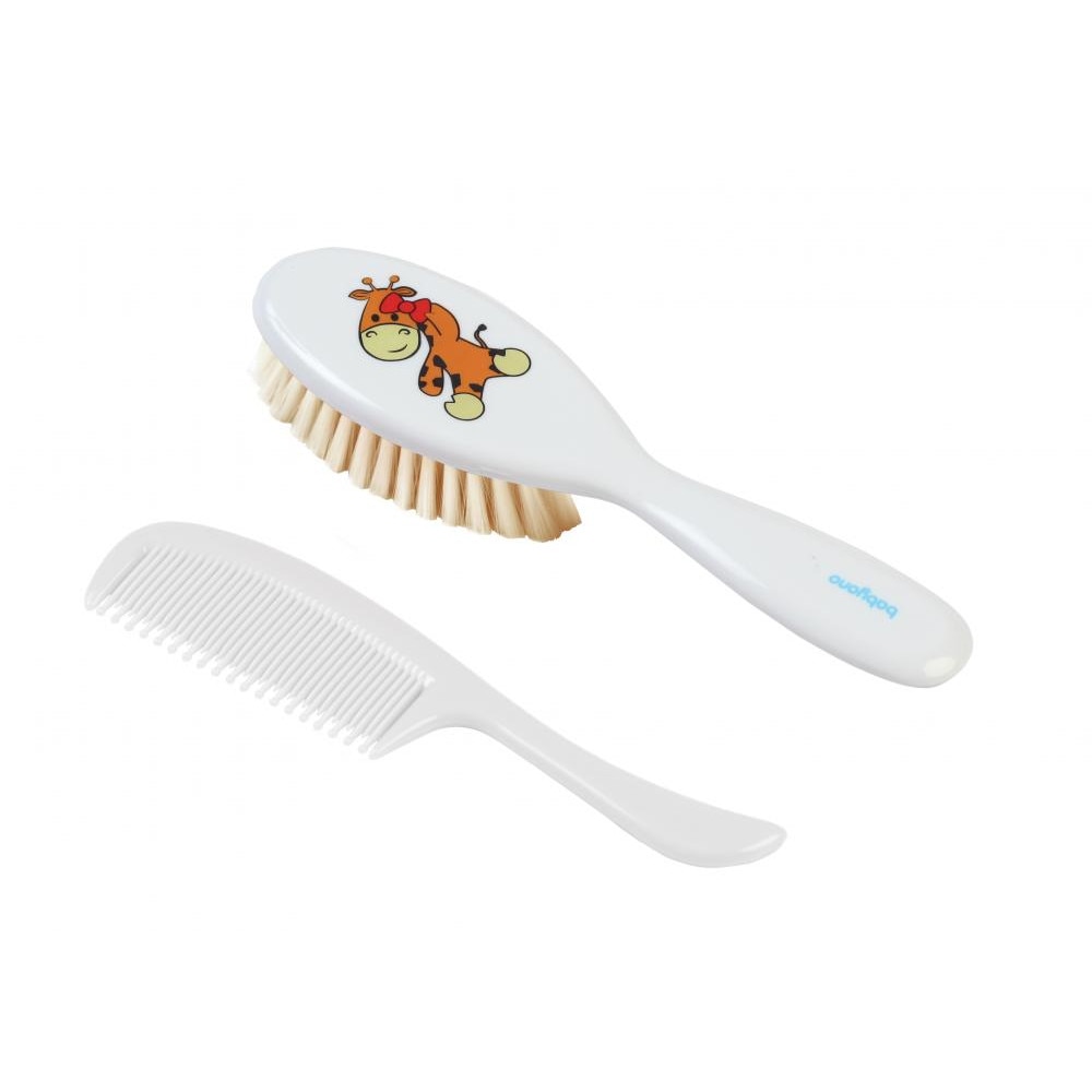 Set perie din par natural moale si pieptene Giraffe White - eMAG.ro