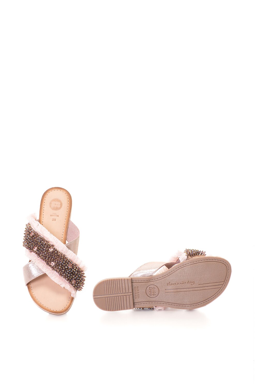 Gioseppo, Papuci cu aplicatii din margele, Roz pal, 36 - eMAG.ro