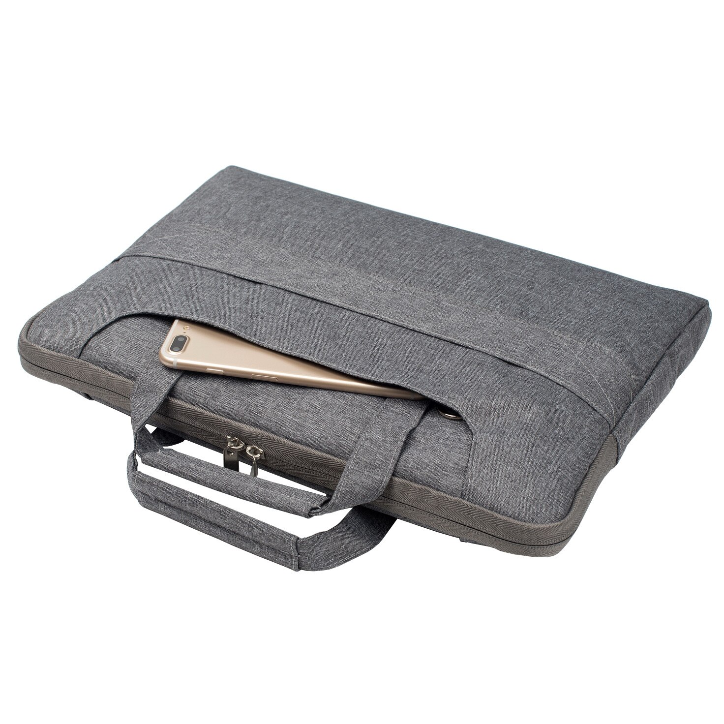 Geanta laptop / macbook 13 inch compartimentata cu maner si curea, gri ...