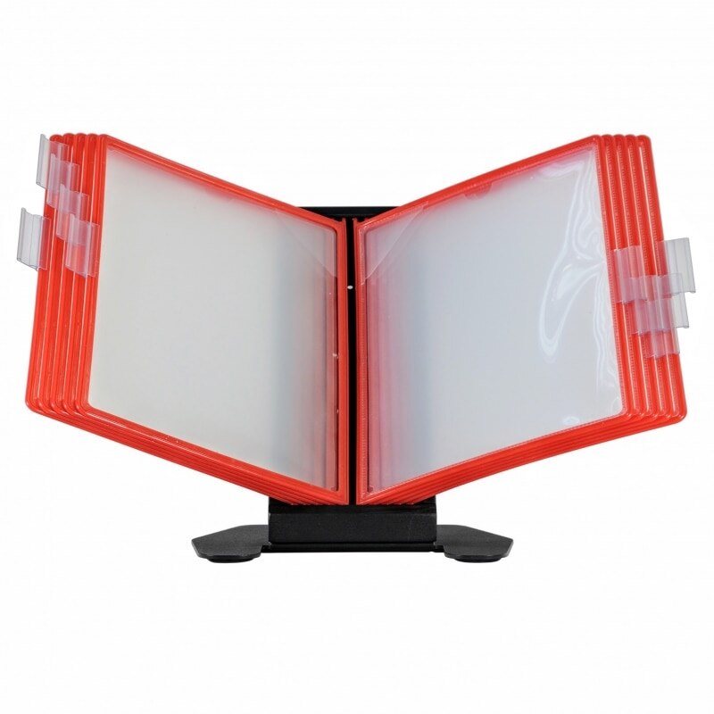 Desk Info Frame/Suport JJ DISPLAYS metalic de birou, rosu cu mape din ...