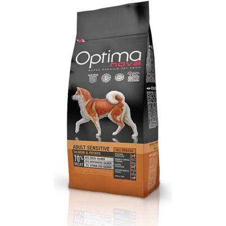 Храна за кучета в зряла възраст, БЕЗ ЗЪРНО, сьомга, OPTIMA NOVA ADULT ...