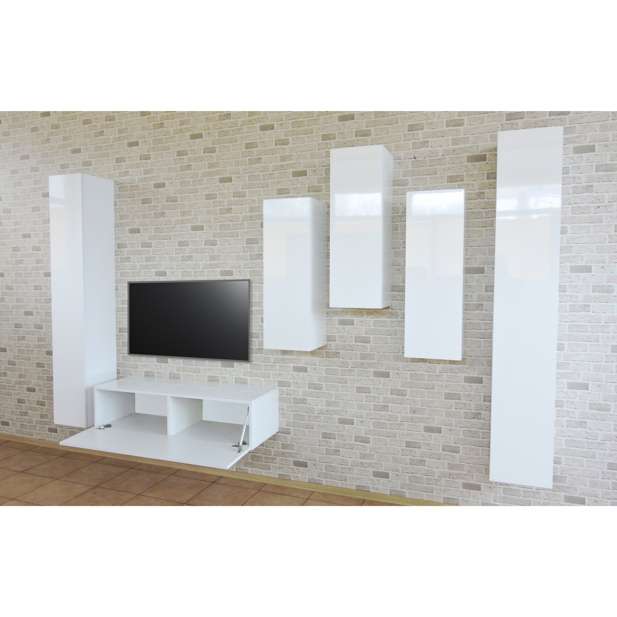 Set Living Modular Quadro, MDF, ALB Lucios - eMAG.ro