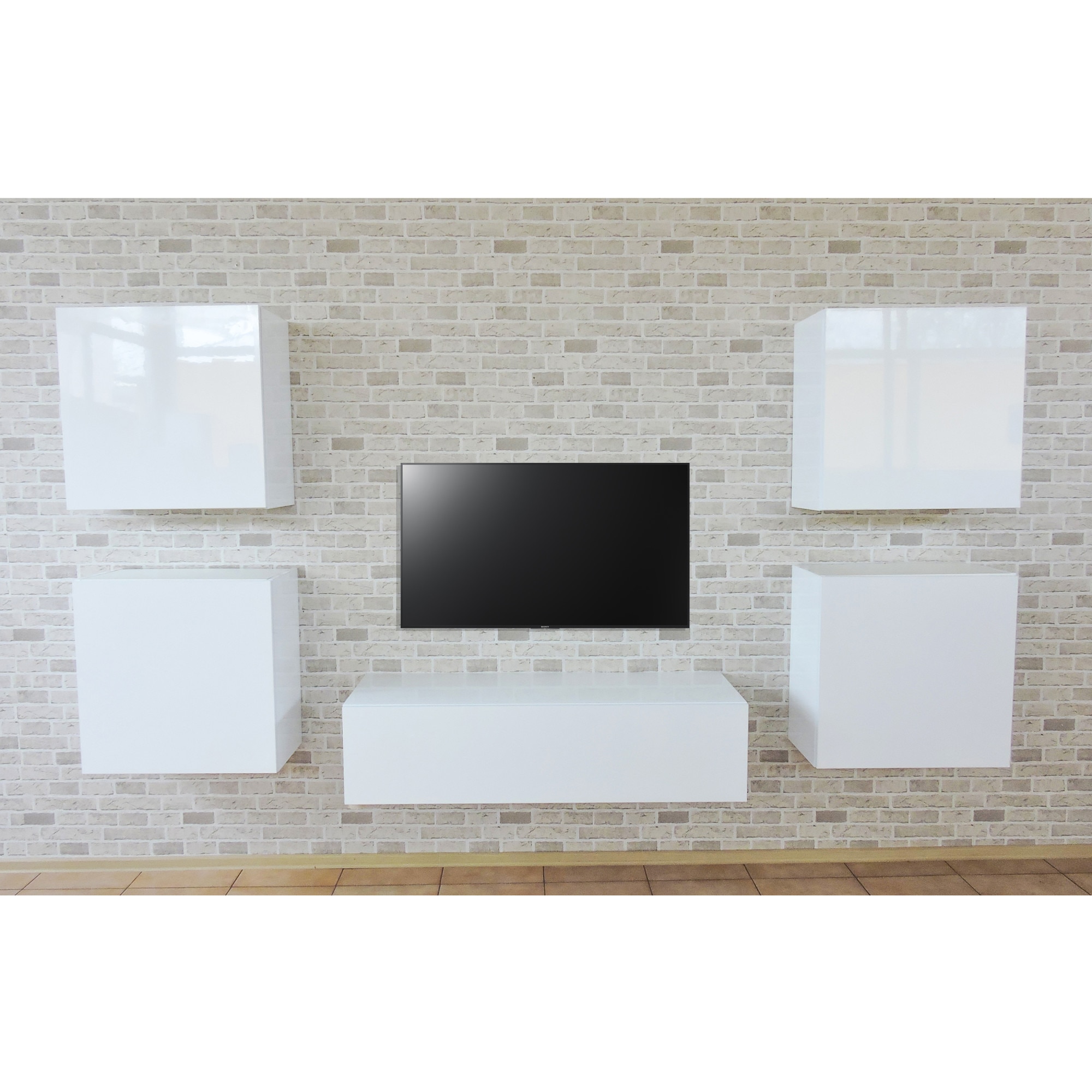 Set Living Modular Quadro, MDF, ALB Lucios, Lungime 280 cm - eMAG.ro