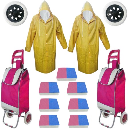 Pachet - 2 x Carut piata, 2 roti, Roz, Carucior cumparaturi cu sac ...