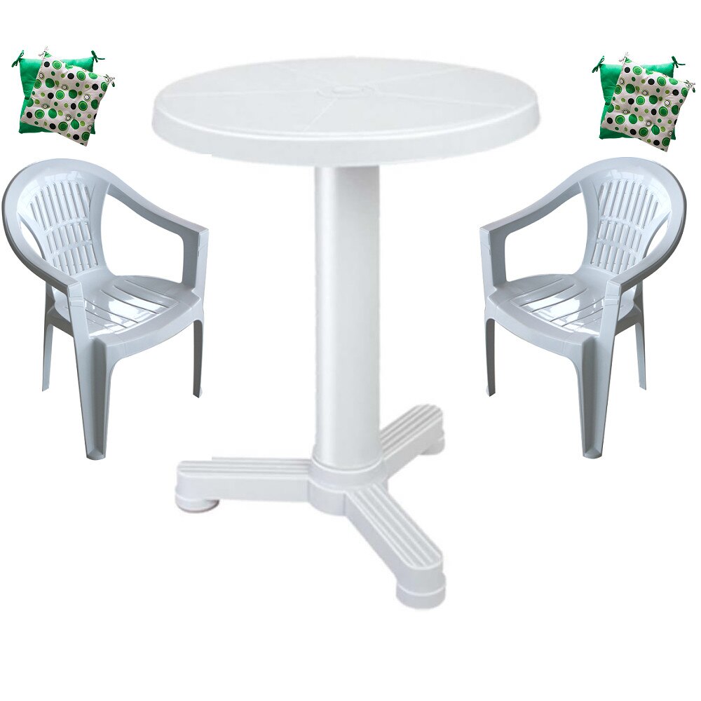 Set balcon Vilhena masa 70 cm cu 2 scaune Carnaval culoare alba,2 perne ...