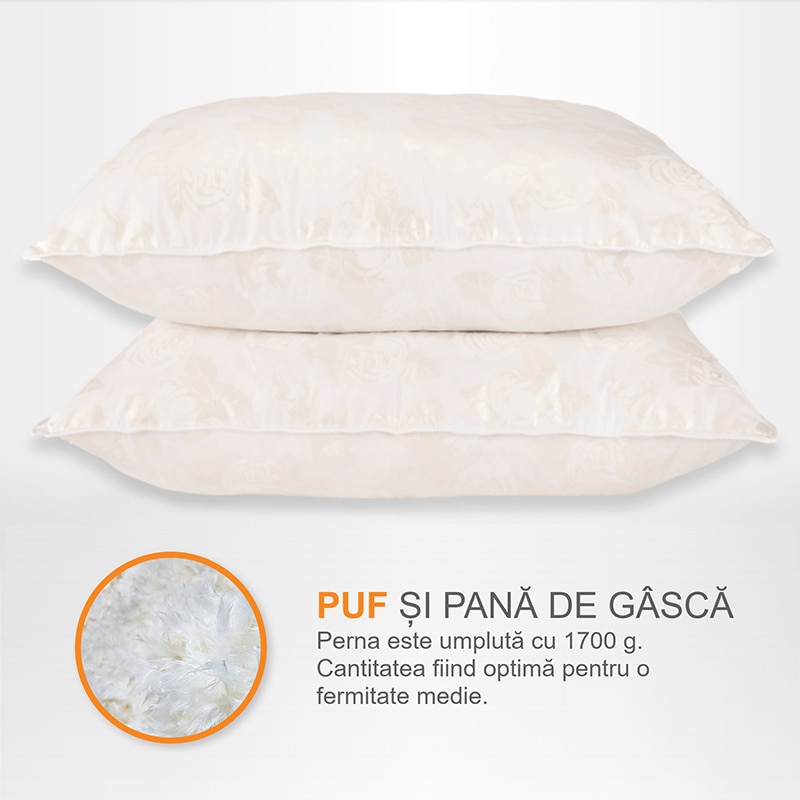 Set de 2 Perne Pernador cu puf si pana de gasca, 70cm x 70cm, alb cu ...
