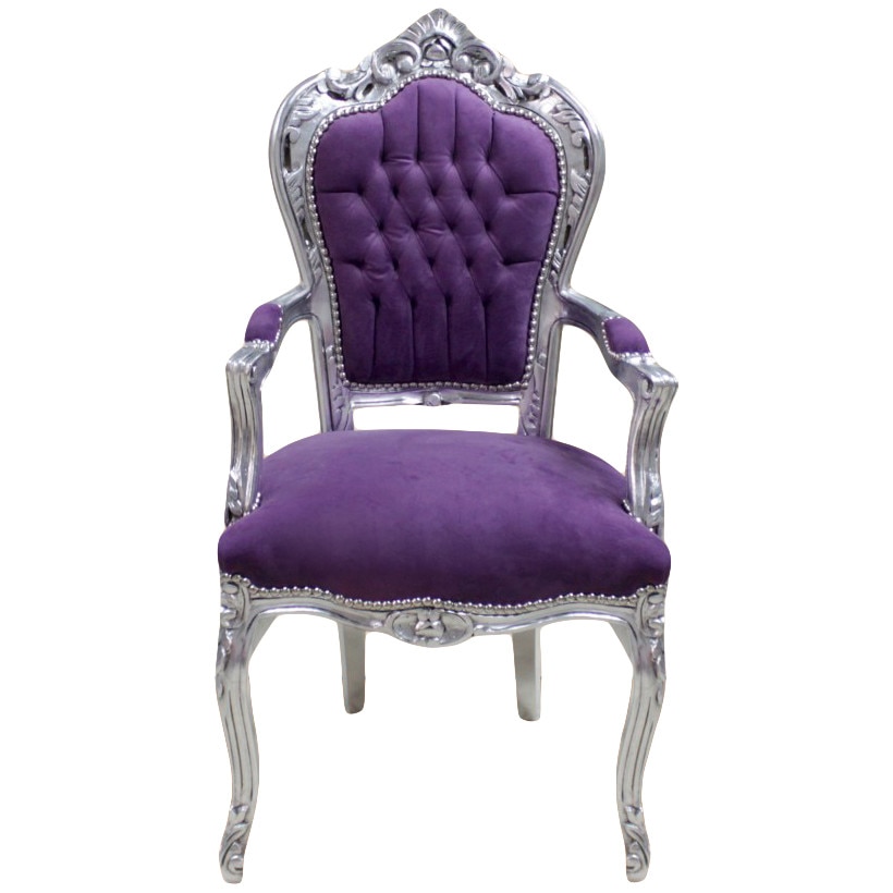Scaun brate Baroc Cadru argintiu lemn masiv, Tapiterie Mov - eMAG.ro