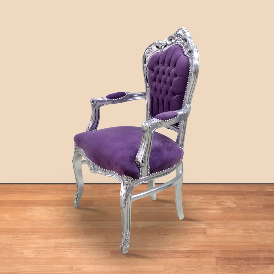 Scaun brate Baroc Cadru argintiu lemn masiv, Tapiterie Mov - eMAG.ro