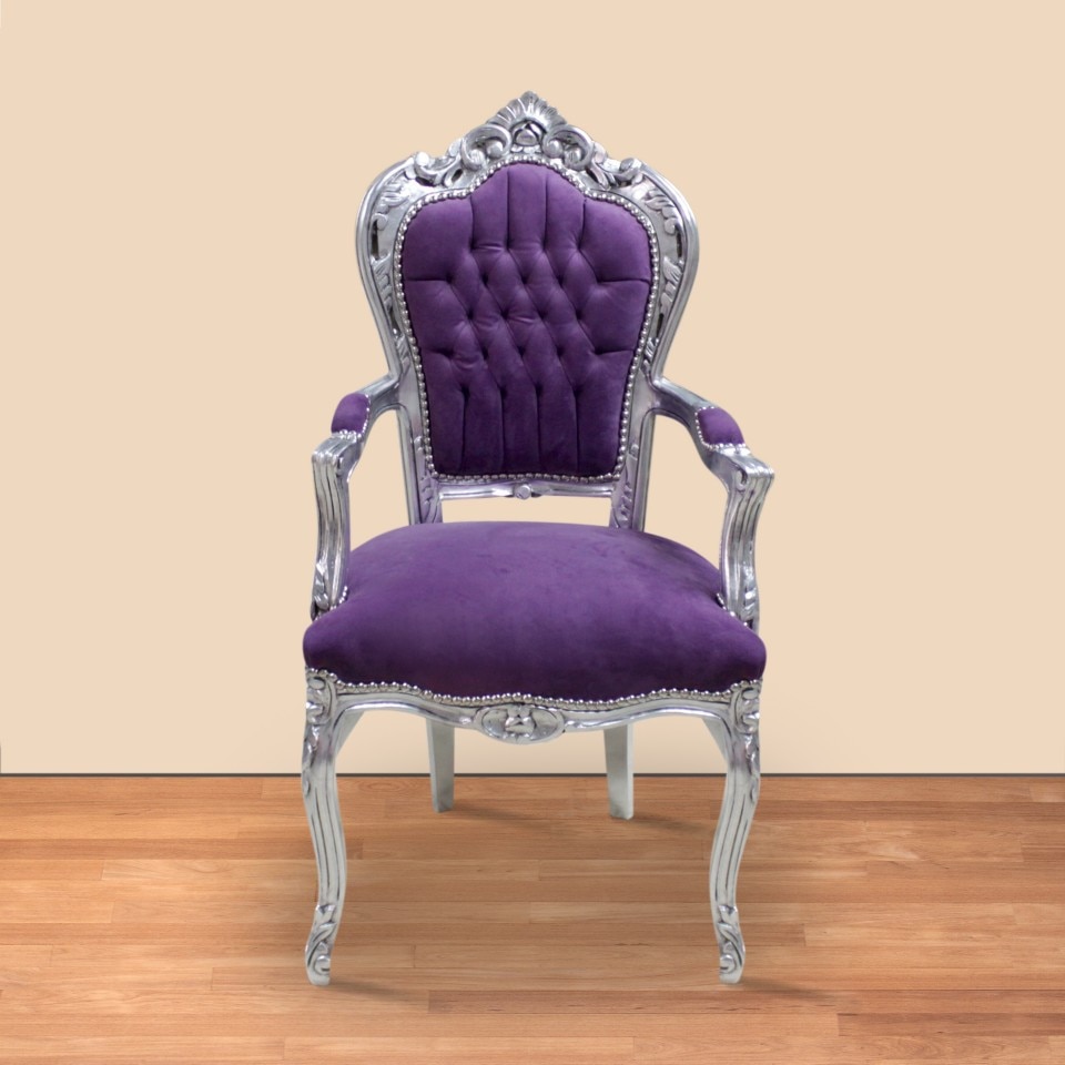 Scaun brate Baroc Cadru argintiu lemn masiv, Tapiterie Mov - eMAG.ro