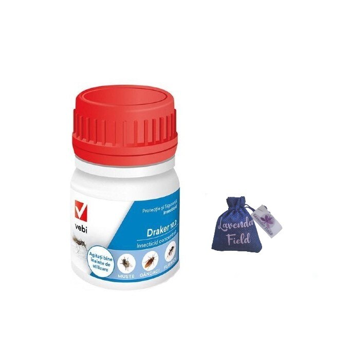 Insecticid profesional Draker 10.2 anti gandaci, furnici, muste, tantari, capuse 50 ml si sac ...