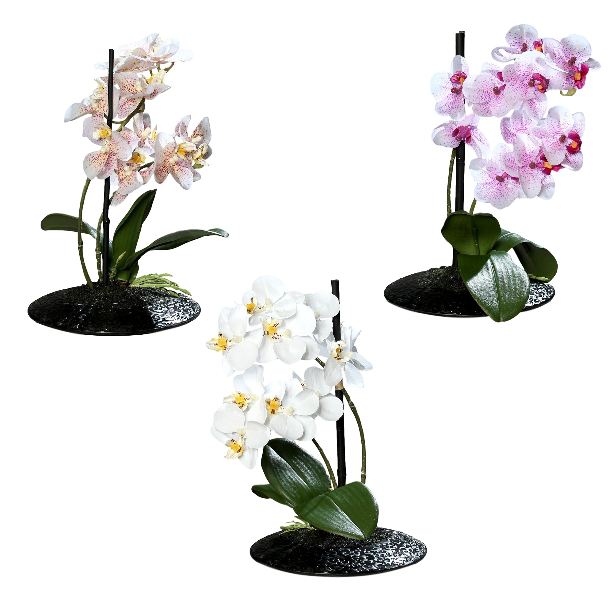 Set x 3 Orhidee artificiala in ghiveci negru din melamina - 30 cm - eMAG.ro