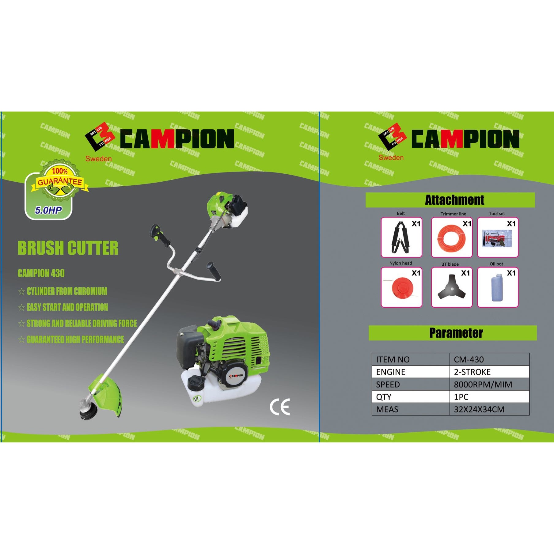 Motocoasa de umar Profesionala CAMPION, 5CP verde ,disc cu VIDIA 255mm ...