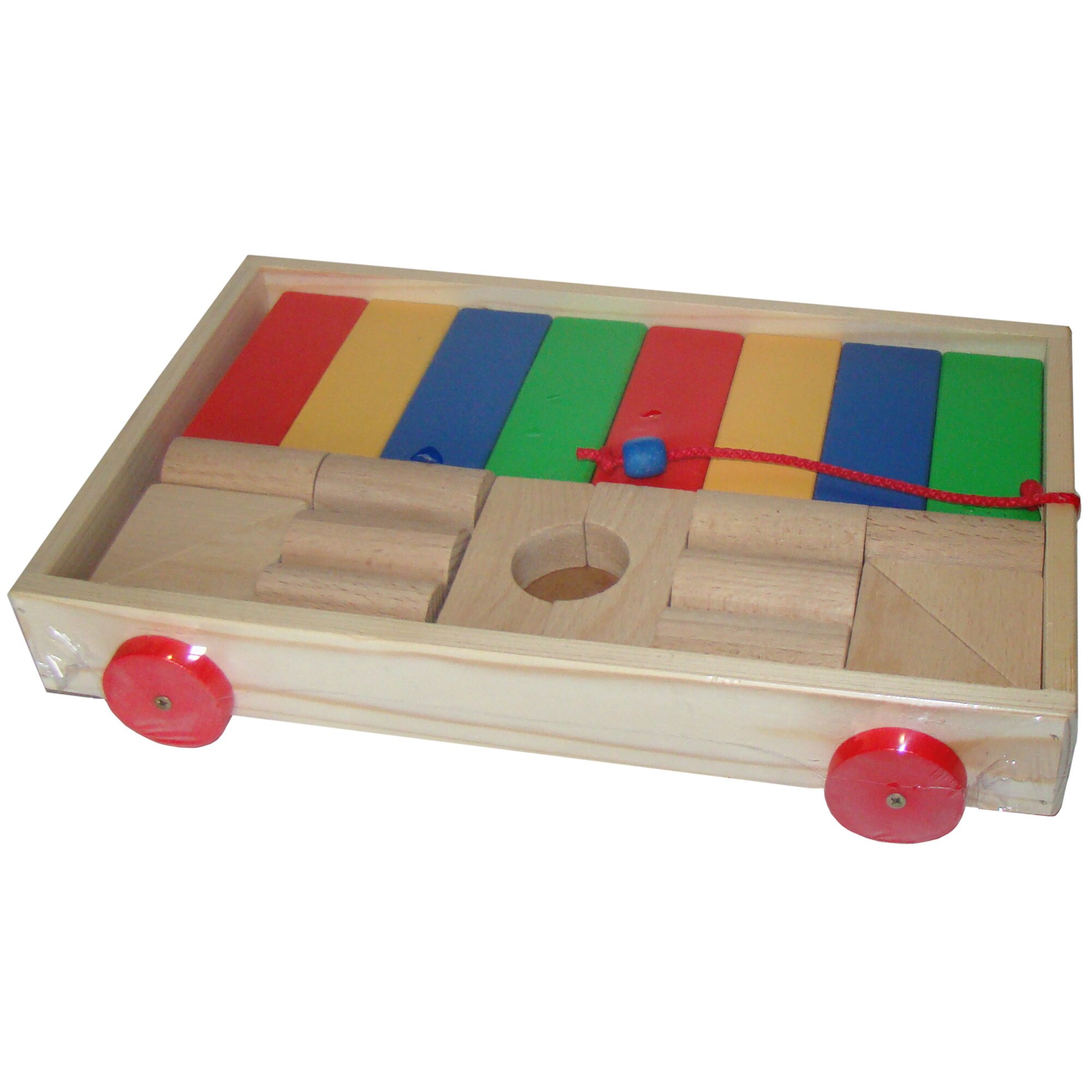 Cuburi de constructie colorate in suport din lemn cu roti - eMAG.ro