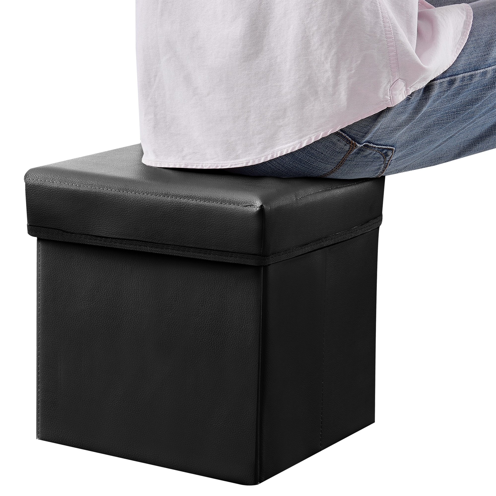 Scaun Puff, en.casa, rabatabil, MDF/piele sintetica, 30 x 30 cm, negru ...