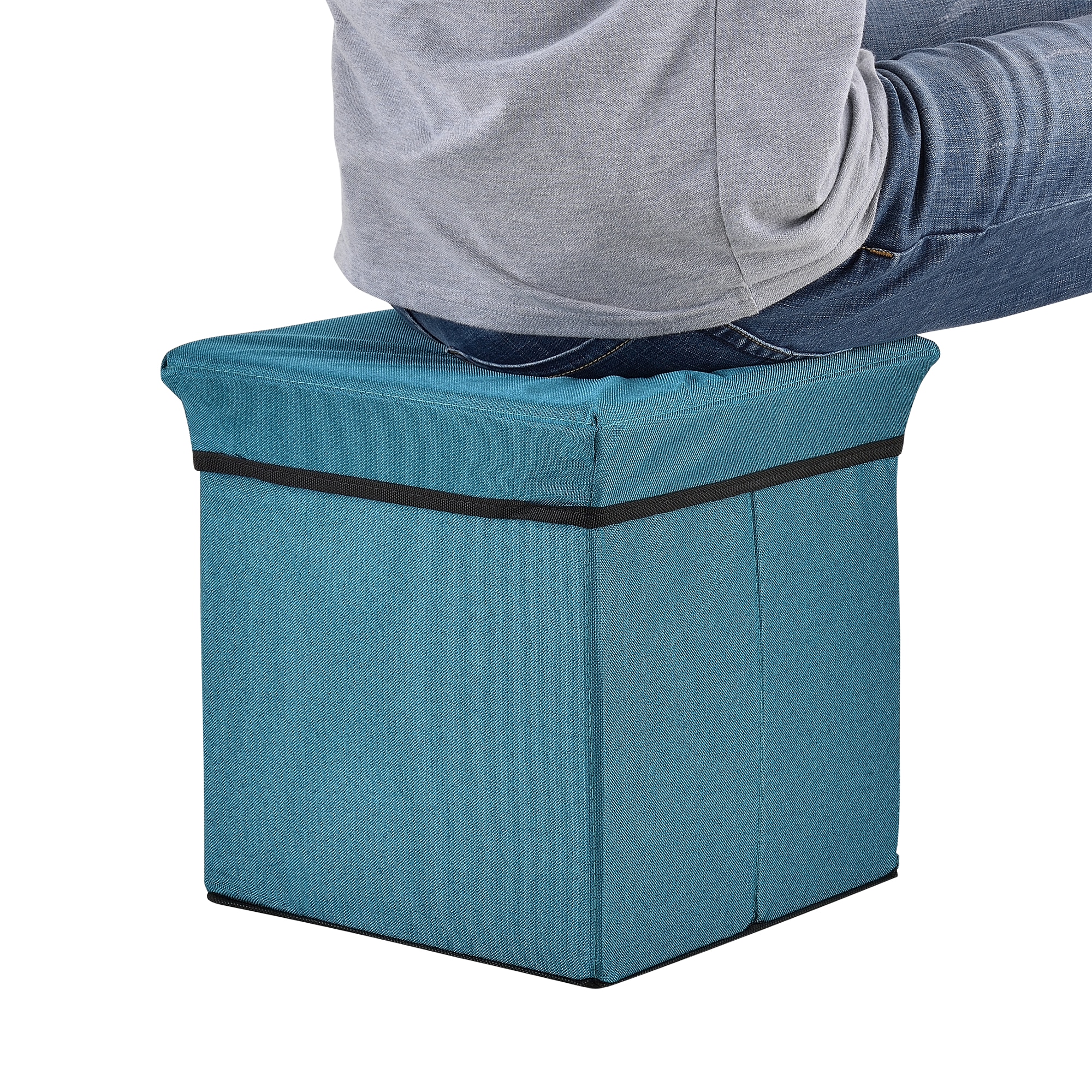 Scaun Puff, en.casa, rabatabil, MDF/poliester, 30 x 30 cm, turcoaz, cu ...