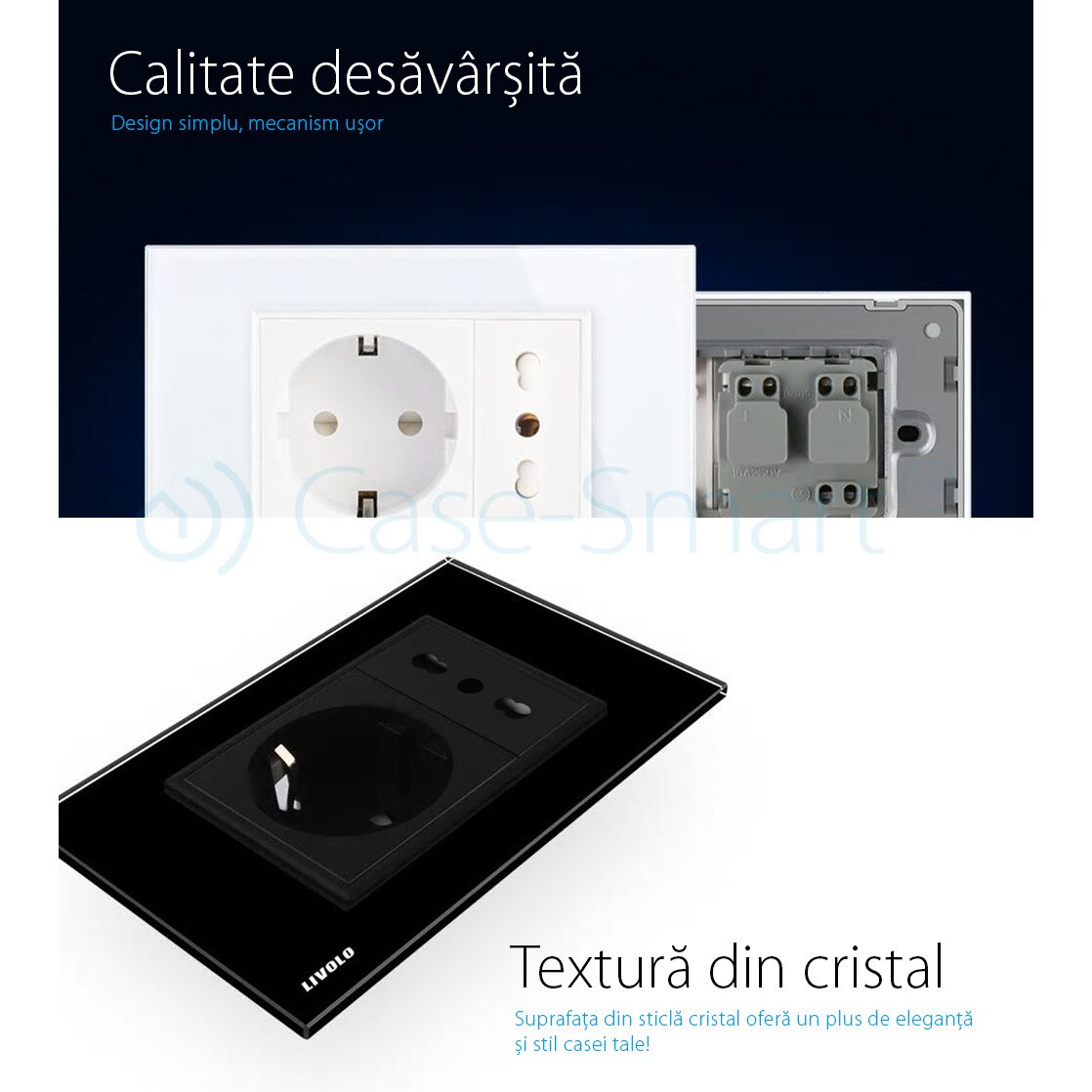 Priza dubla italiana Livolo cu rama din sticla - standard italian ...
