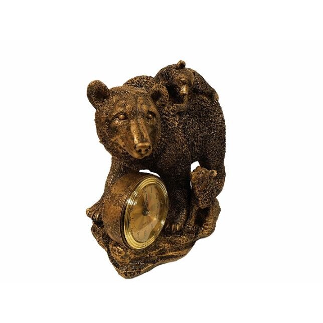 Ceas decorativ in forma de urs cu pui, confectionat din rasina, 28 cm ...