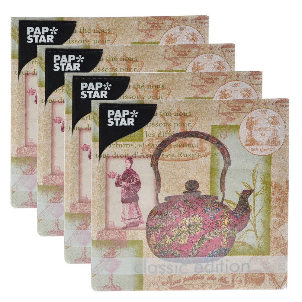 Комплект Салфетки Pap Star, 3 пласта, Asia Tea модел, 80 броя, 33 x 33 ...
