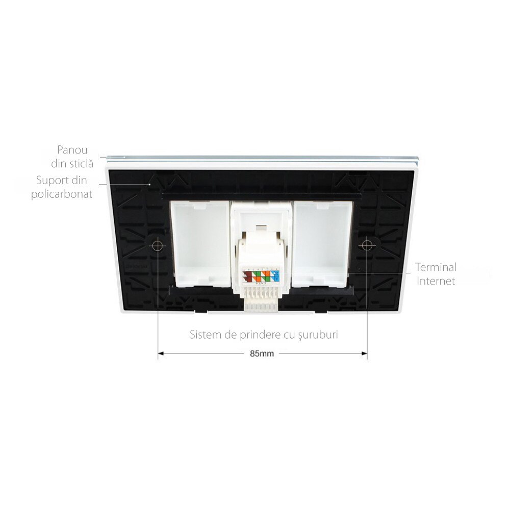 Priza internet Livolo cu rama din sticla - standard italian, Negru ...
