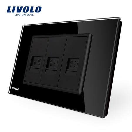 Priza telefon+dubla internet Livolo cu rama din sticla - standard ...