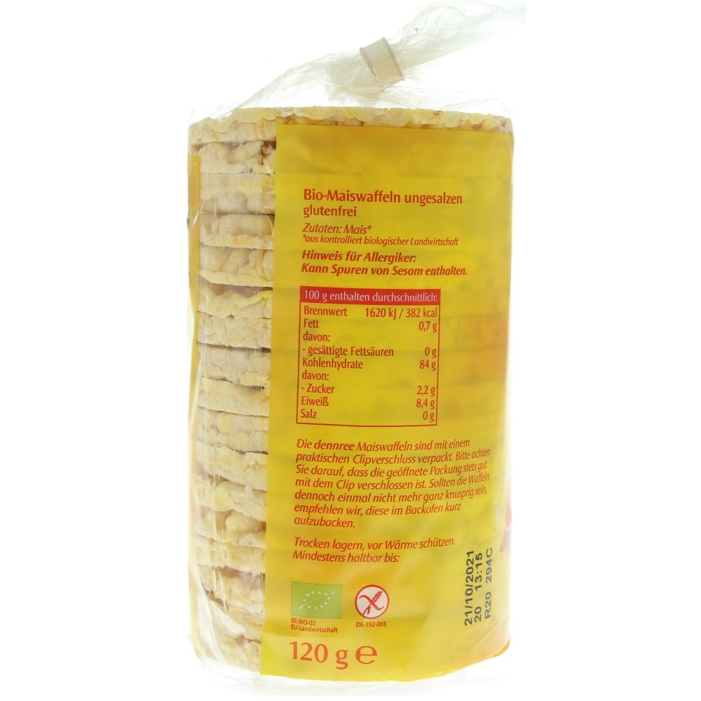 Rondele din porumb expandat fara sare fara gluten bio, 120g, Dennree ...