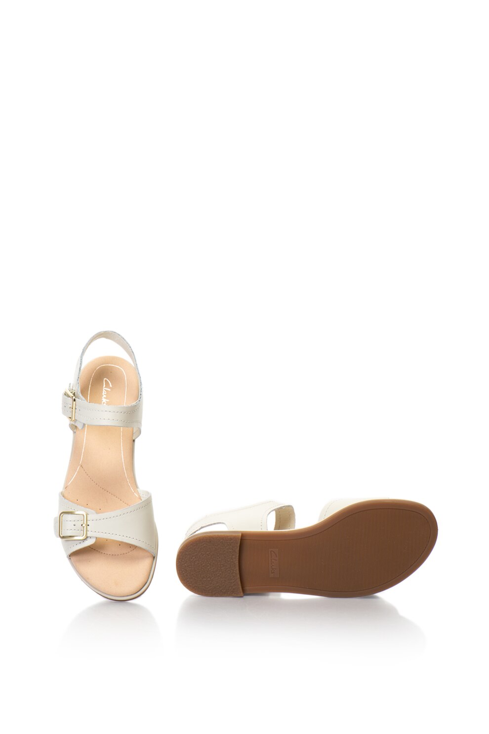 Clarks, Sandale de piele cu bareta pe glezna Bay Primrose, alb prafuit ...