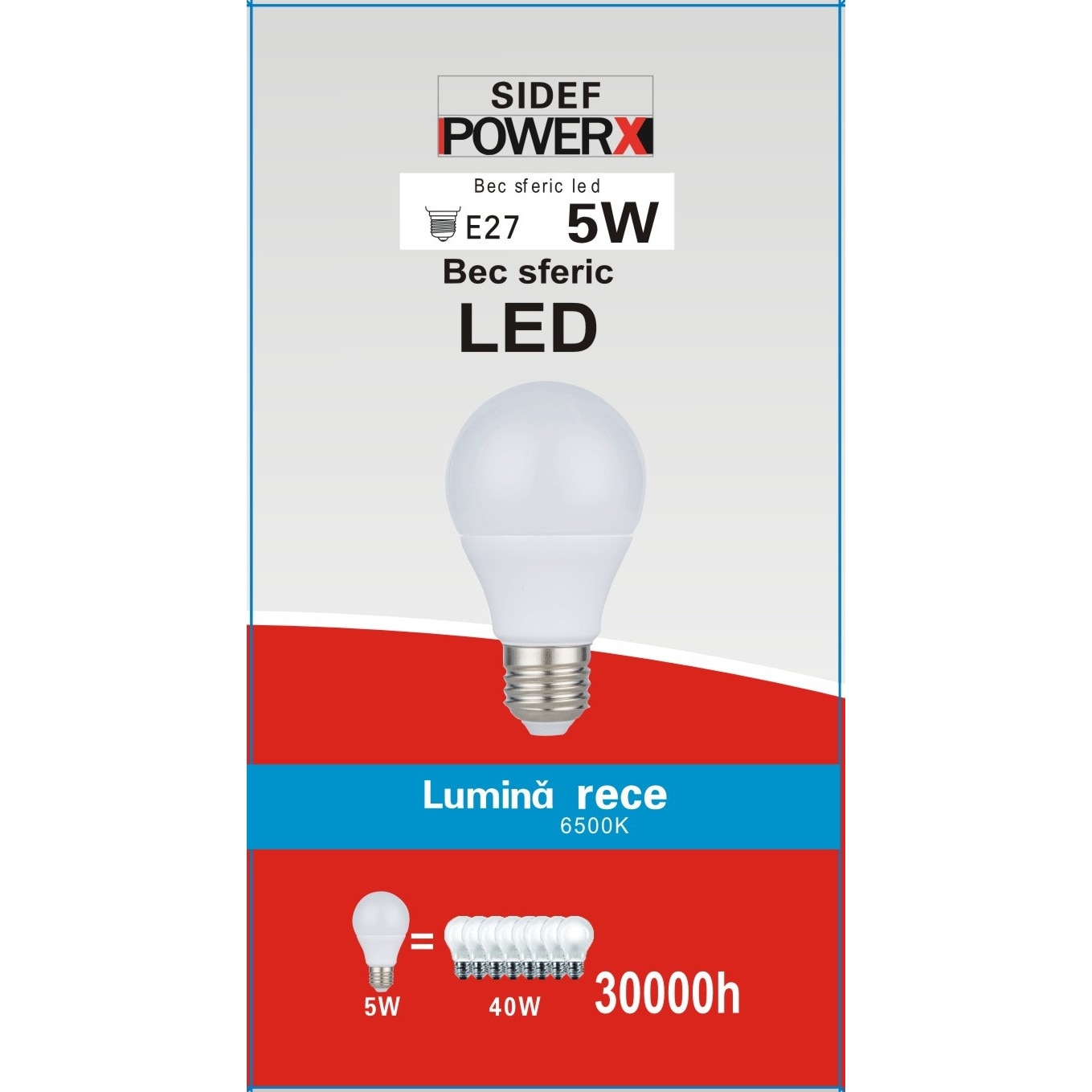 Bec Sferic LED, PowerX, E27, 5W (40W), 6500K, Clasa energetica G ...