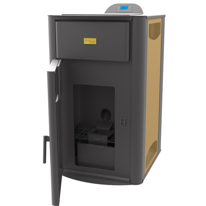 Пелетна камина Golden Fire GF с водна риза, 30 kW, Черен/ Златист - eMAG.bg