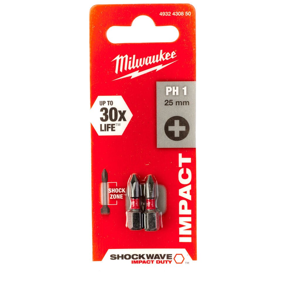 Set 2 biti de impact PH1 25mm SHOCKWAVE Milwaukee - eMAG.ro