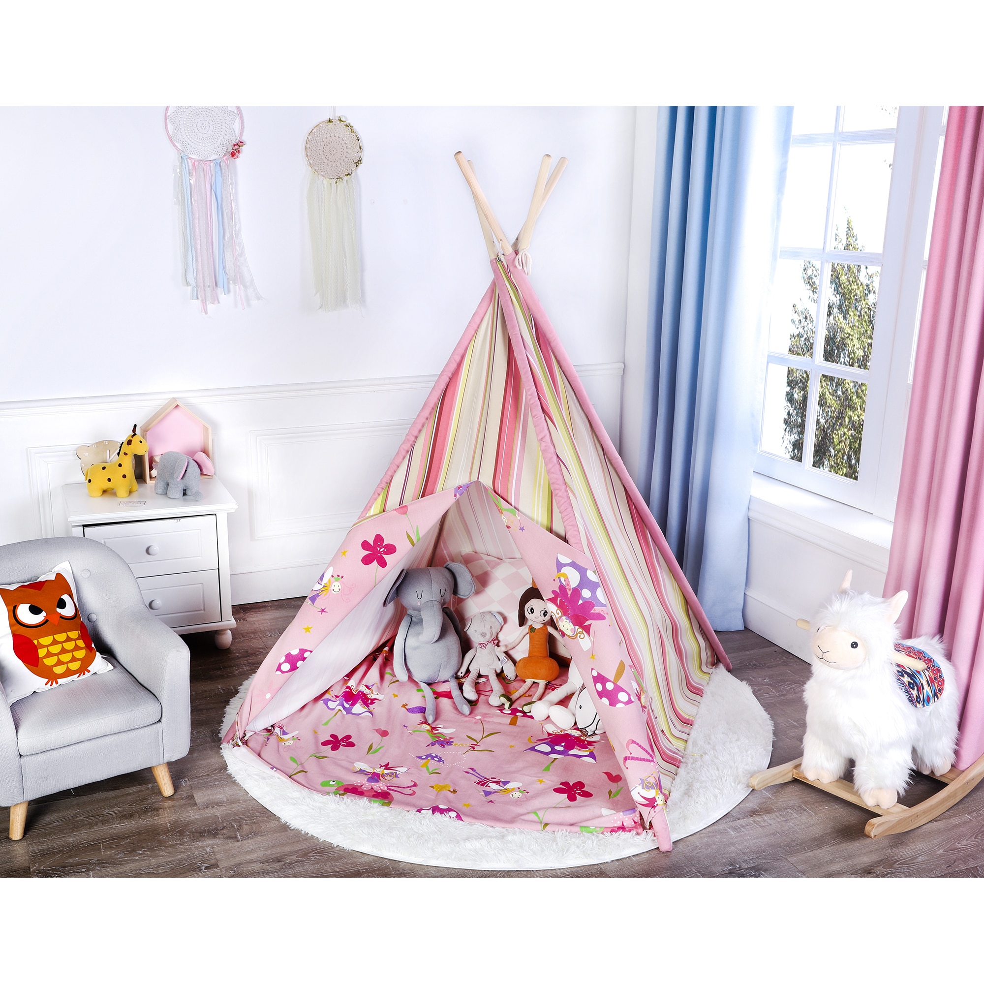 Cort de joaca pentru copii Mappy Teepee, Pink Stripe - eMAG.ro