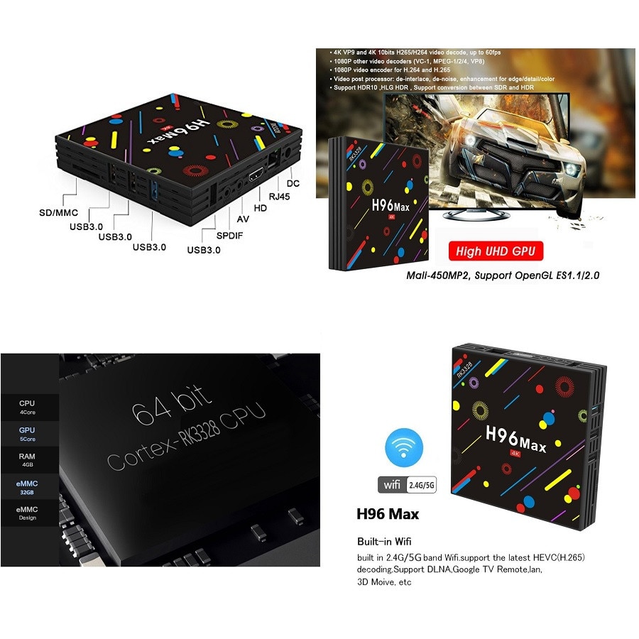Mini PC TV Box H96 Max H2, 4K, Quad-Core, 4GB RAM, 32GB, WiFi dual band ...