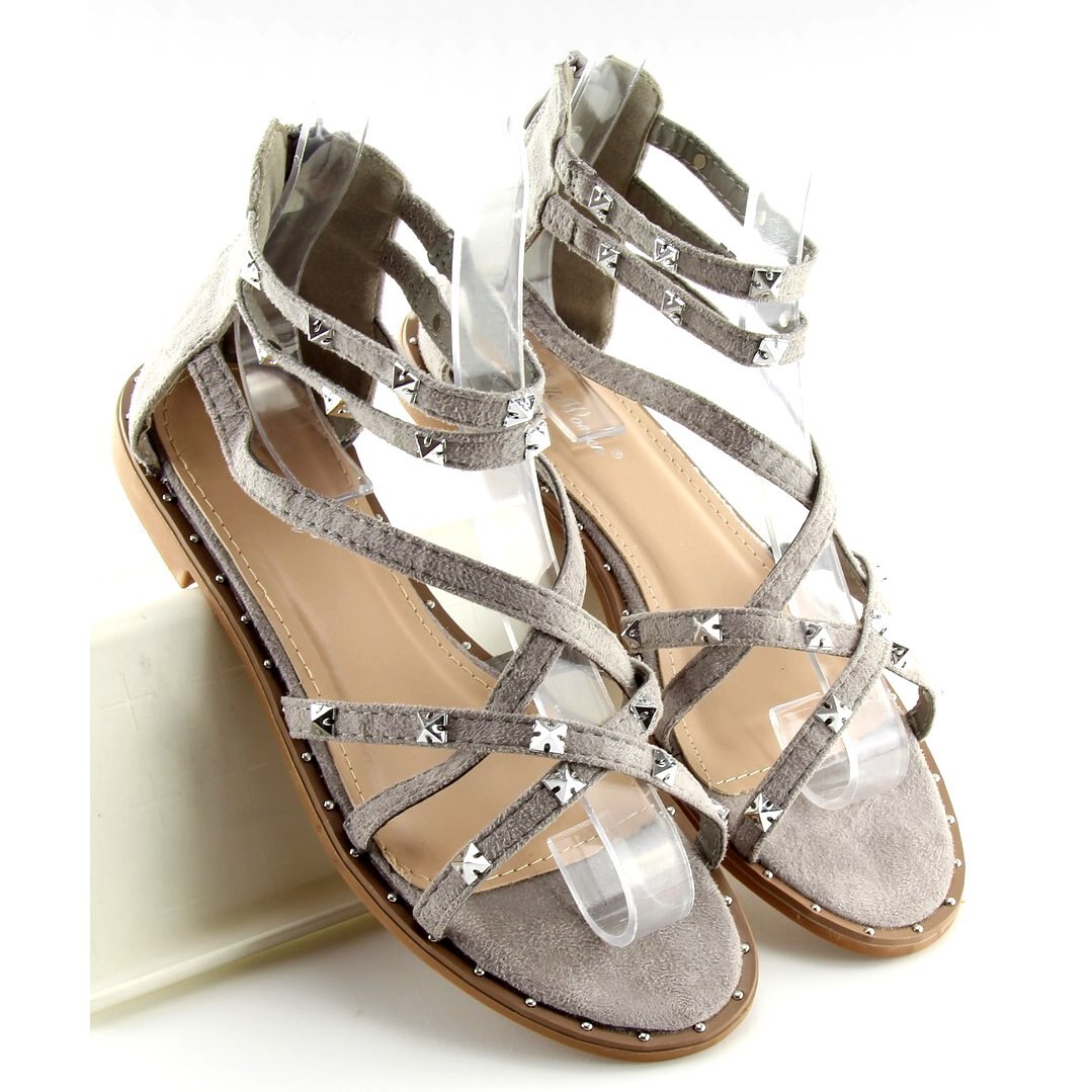 ButyModne, Sandale din piele intoarsa ecologica, Gri, 36EU - eMAG.ro