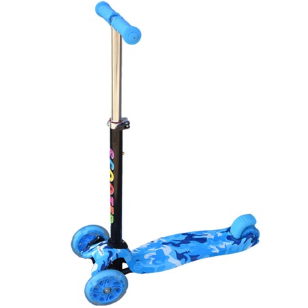 Trotineta Scooter cu 3 roti, desene si LED-uri, lungime 76 cm, Albastru ...