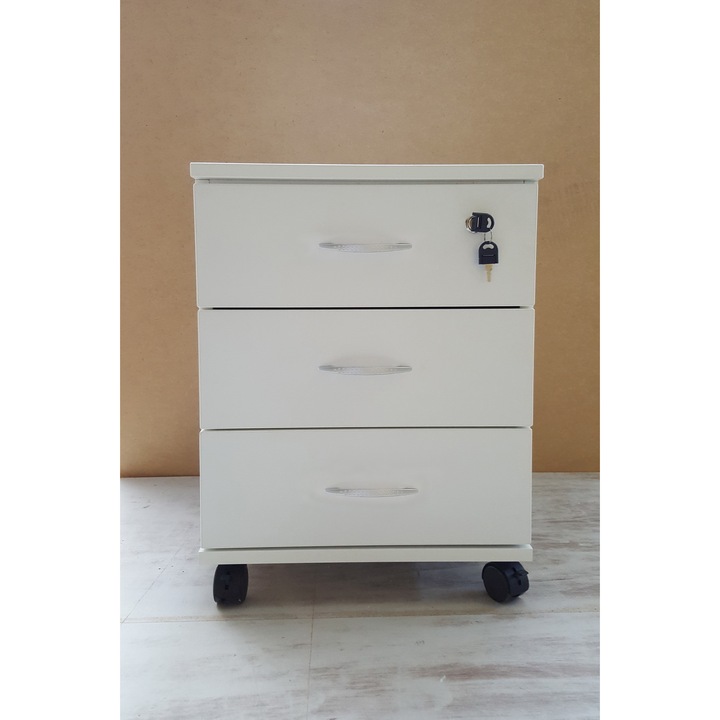 Rollbox cu 3 sertare, Alb perlat, 45 x 45 x 60h cm - eMAG.ro