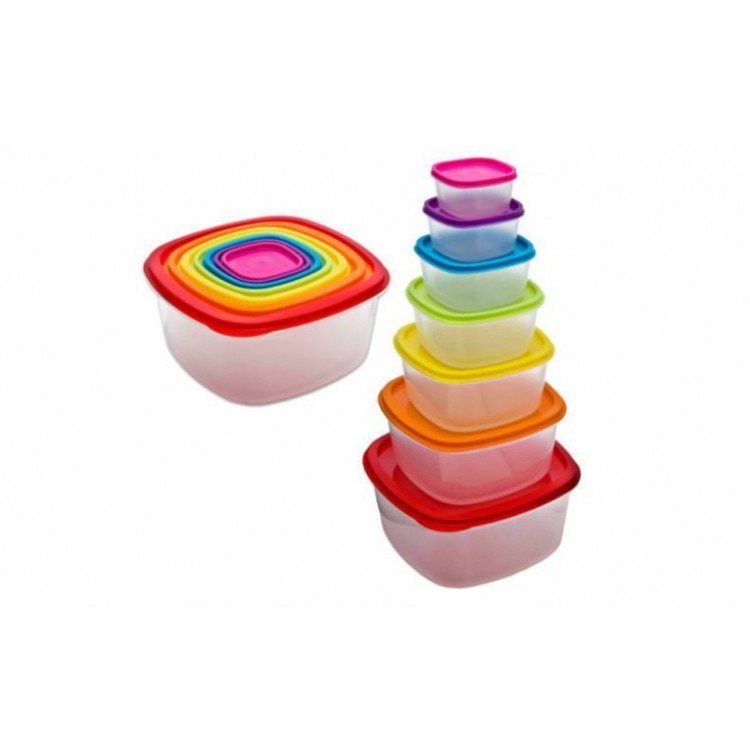 Set 7 Caserole de Plastic cu Capac 14 piese, Capace Colorate - eMAG.ro