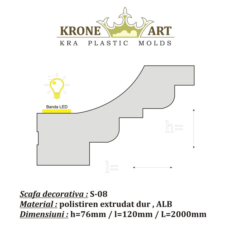 Scafa decorativa pentru banda LED S-08, din polistiren extrudat de ...
